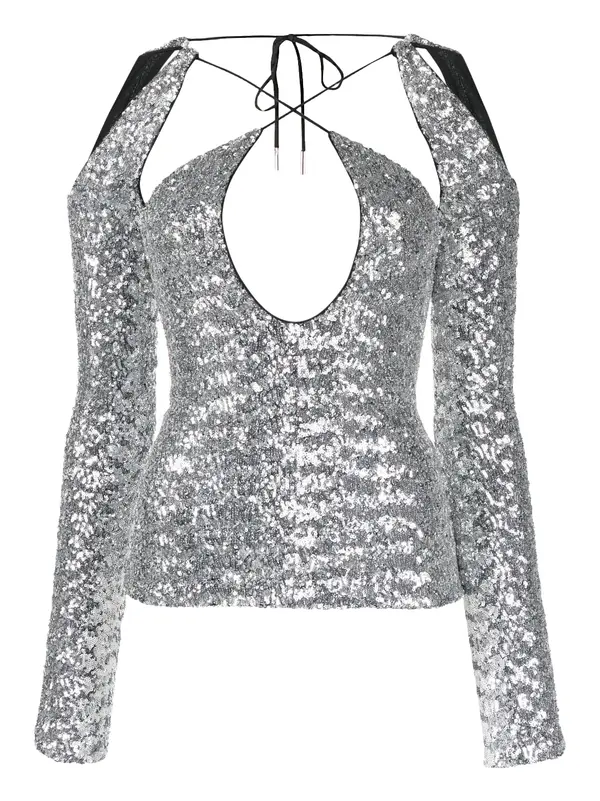 Attico Zane Sequin Top - Silver