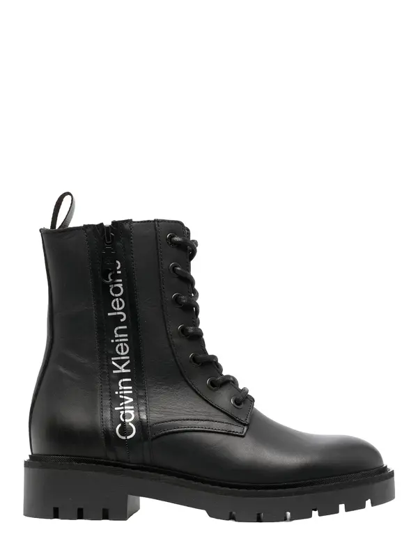 Calvin Klein Logo-print Leather Boots - Black