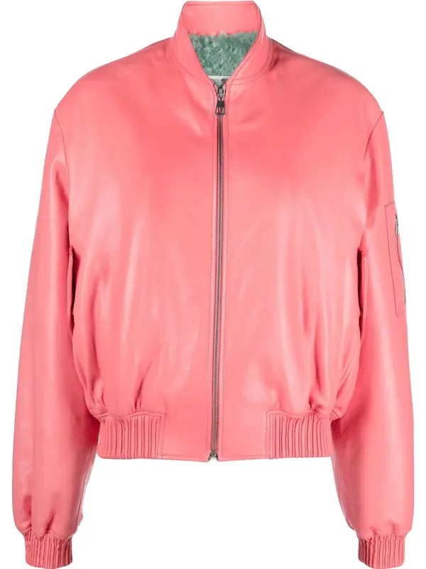 LISKA Shearling-lined Leather Bomber Jacket - Pink