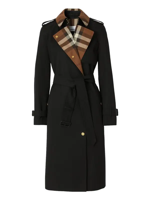 Burberry Check-panel Gabardine Trench Coat - Black