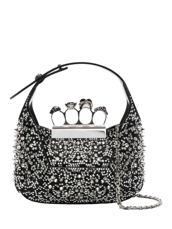 Alexander McQueen Mini Jewelled Hobo Bag - Black