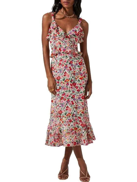 Astr The Label Wildflower Ruffle Cutout Dress - Pink Red Floral