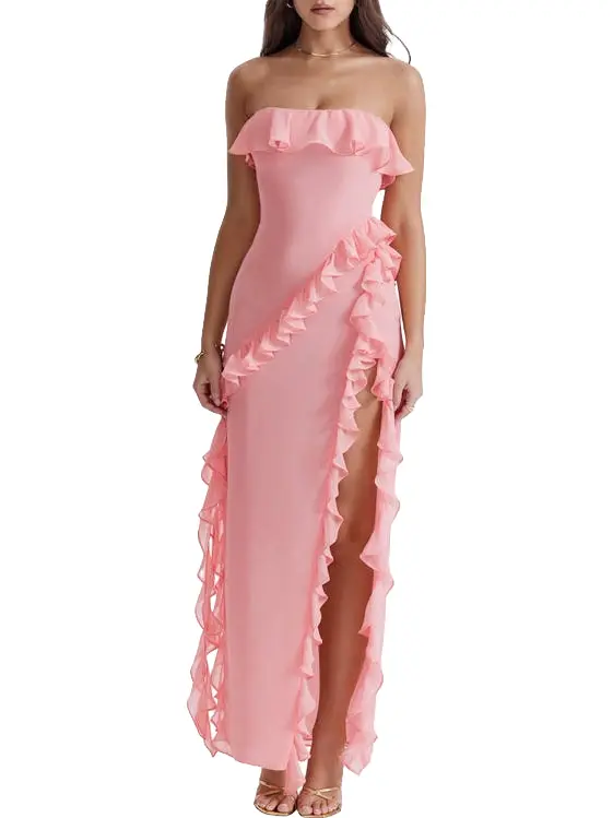 House Of Cb Sarina Ruffle Maxi Dress - Bright Peach