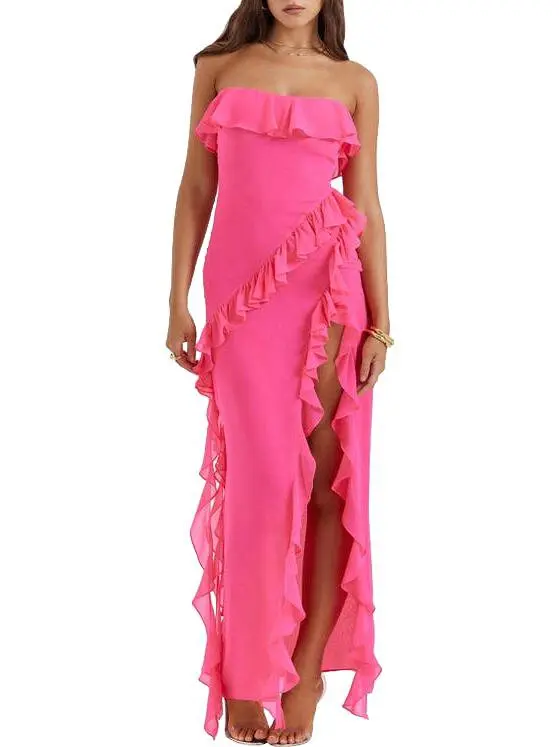 House Of Cb Sarina Ruffle Maxi Dress - Hot Pink