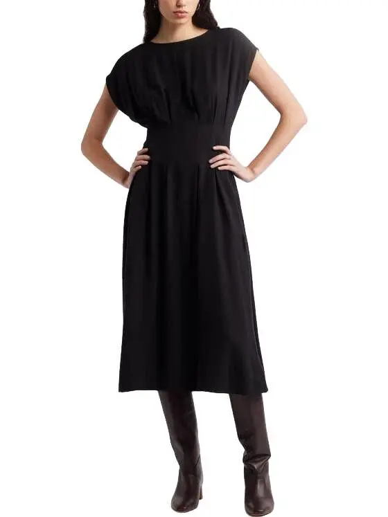 Nordstrom Pleated A-line Midi Dress - Black