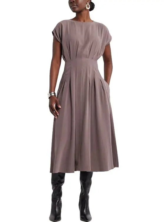Nordstrom Pleated A-line Midi Dress - Grey Plum