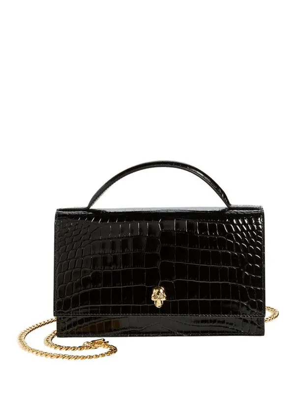 Alexander McQueen Medium Skull Croc Embossed Leather Crossbody Bag - 1000 Black