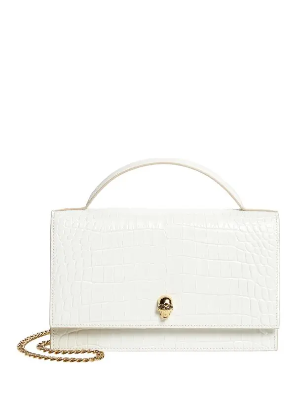 Alexander McQueen Medium Skull Croc Embossed Leather Crossbody Bag - Deep Ivory