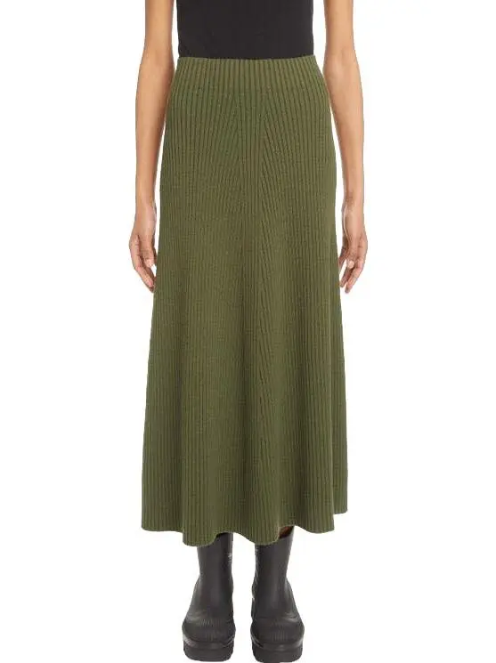 Chloé Directional Rib Wool A-line Skirt - 3f5-smoky Leaf