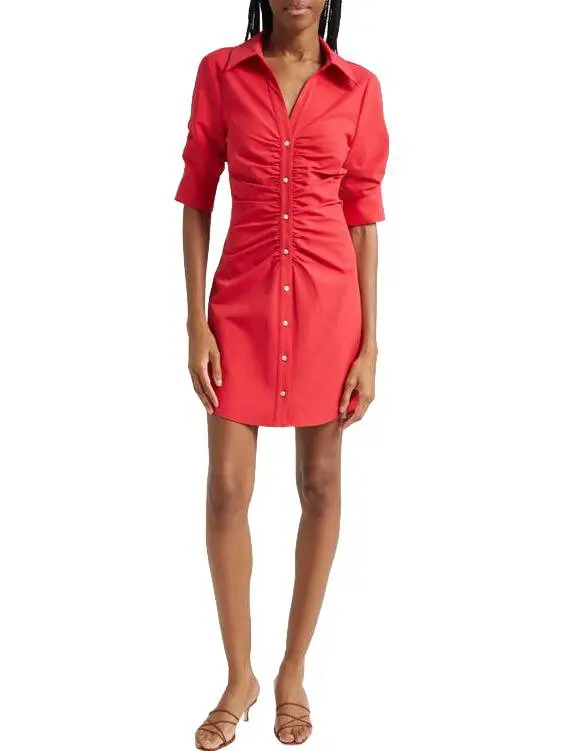 Cinq À Sept Elina Gathered Shirtdress - Red Sapphire
