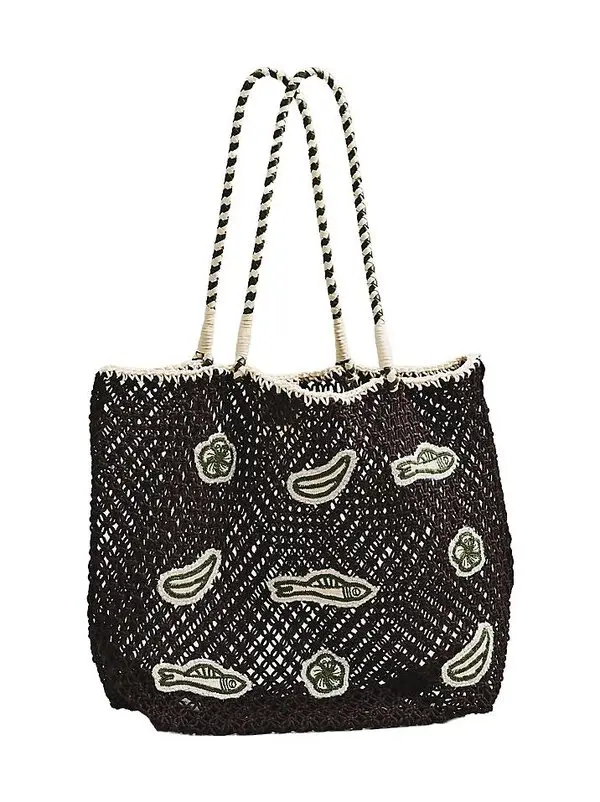 Clare V. Woven Tote With Embroidered Detailing - Chocolate