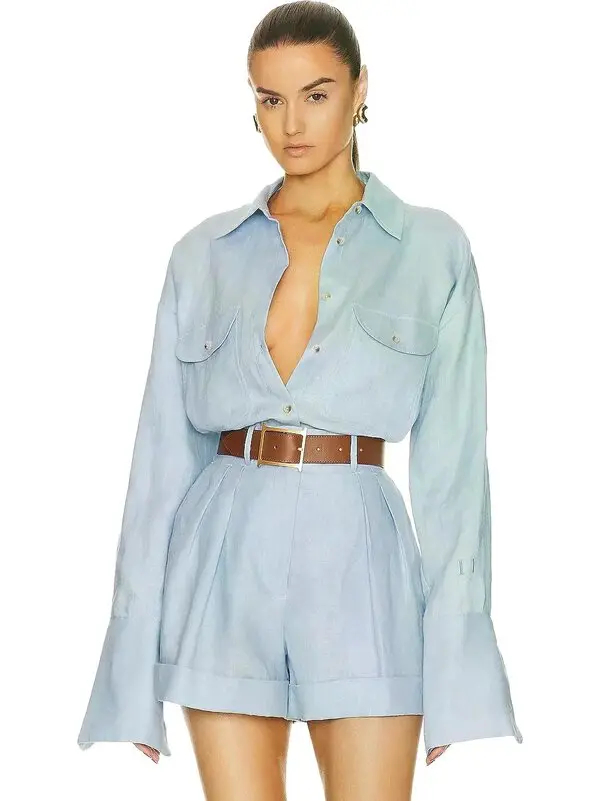 HELSA Linen Button-down Shirt - Chambray Blue