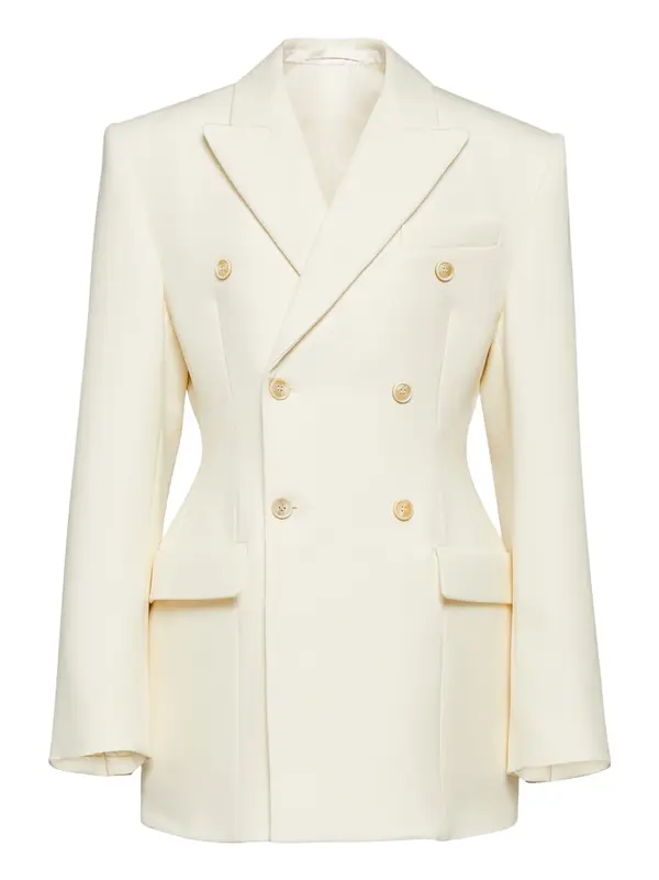 Wardrobe.NYC Contour Double-breasted Wool Blazer - White