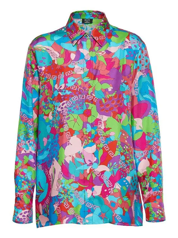 Versace X Dua Lipa Floral Summer Silk Twill Shirt - Blue