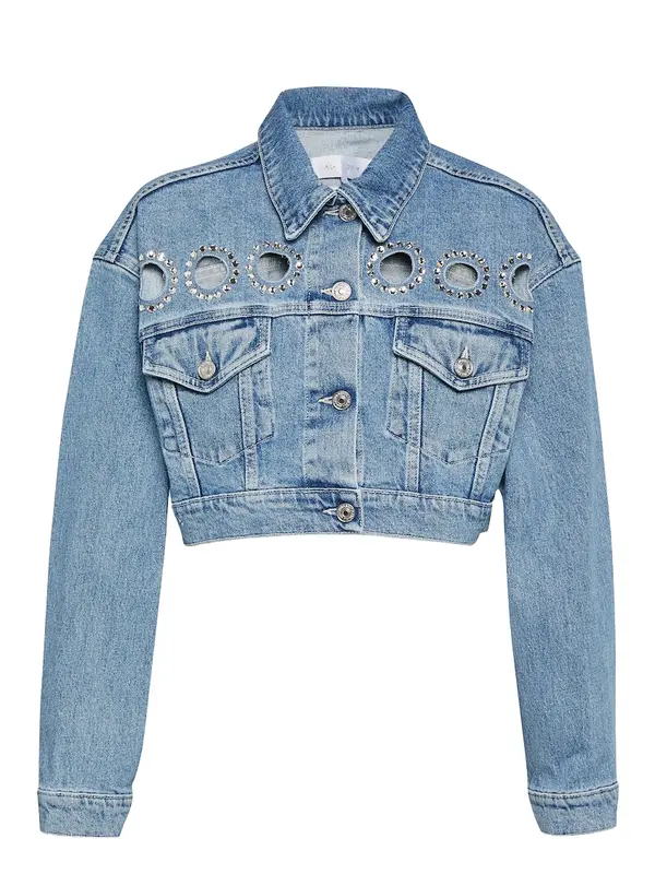 7 For All Mankind Babe Embellished Cropped Denim Jacket - Blue