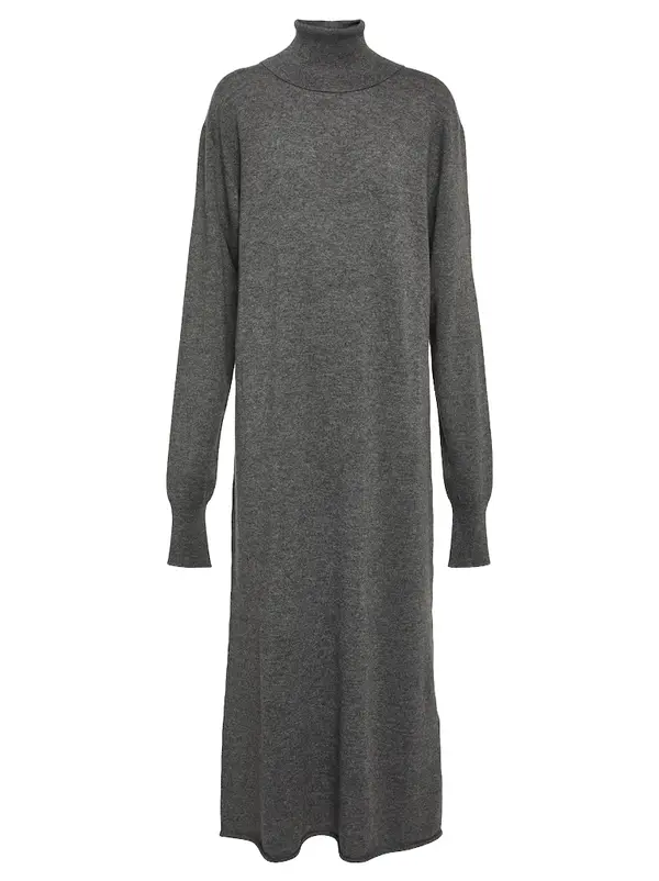 JIL SANDER Cashmere Turtleneck Midi Dress - Grey