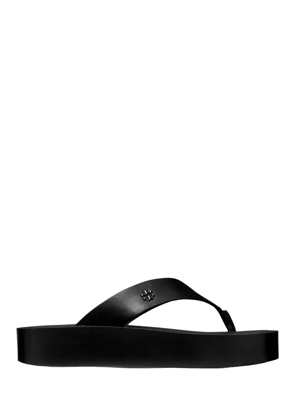 Tory Burch Leather Medallion Flip Flop Sandals - Black / Black
