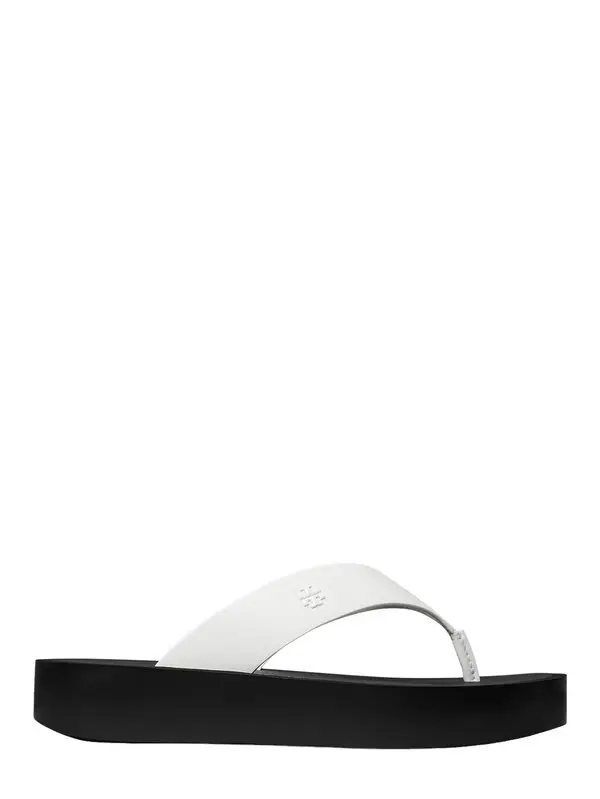 Tory Burch Leather Medallion Flip Flop Sandals - Optic White  Black