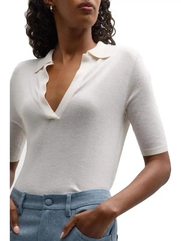 Gabriela Hearst Frank Cashmere Polo Top - Ivory