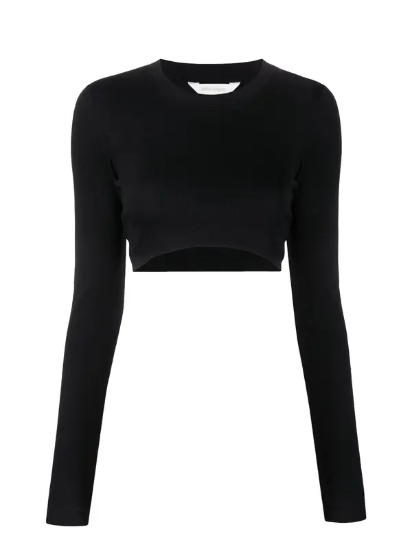 Palm Angels Fine-ribbed Cropped Long-sleeve Top - Black