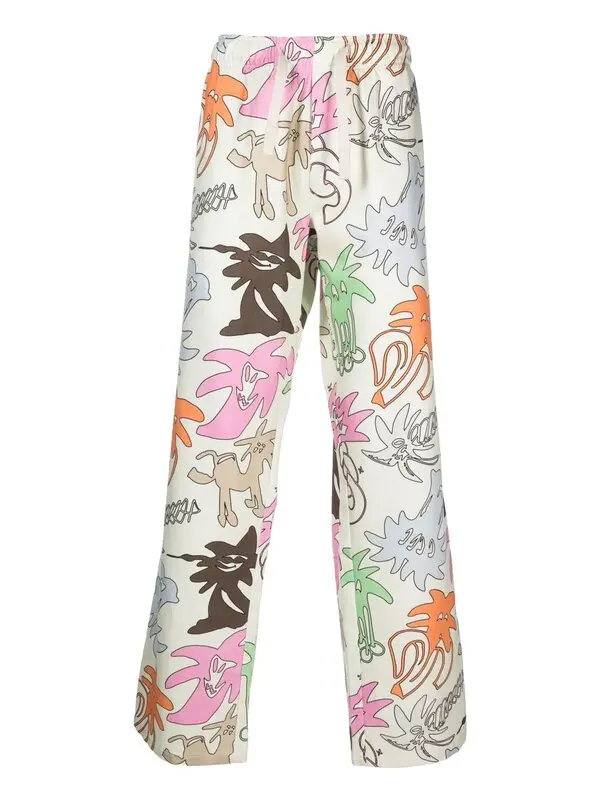 Palm Angels Palm Tree Print Wide-leg Trousers - White