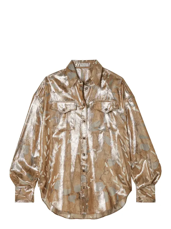 Brunello Cucinelli Printed Silk-blend Shirt - Metallic