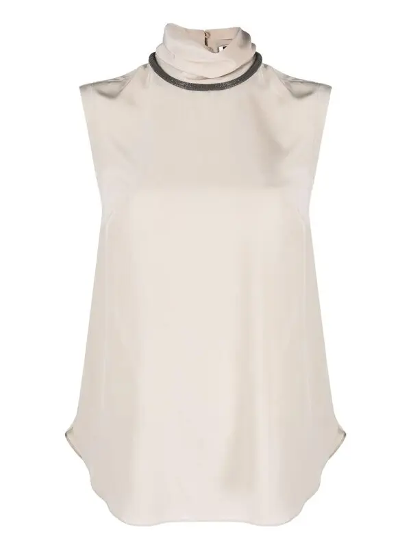 Brunello Cucinelli Monili-embellished Silk Blouse - Neutrals