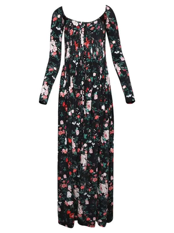 Rabanne Rose-print Maxi Dress - Black
