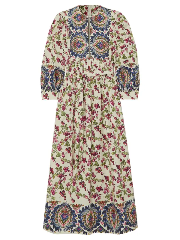 Etro Flower-print Cotton-blend Poplin Midi Dress - White