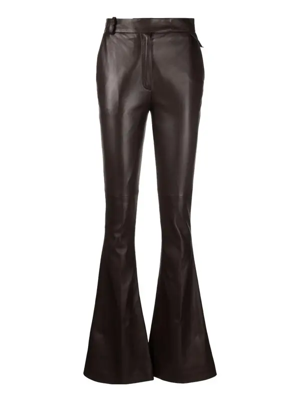 Attico Piaf Leather Flared Trousers - Brown