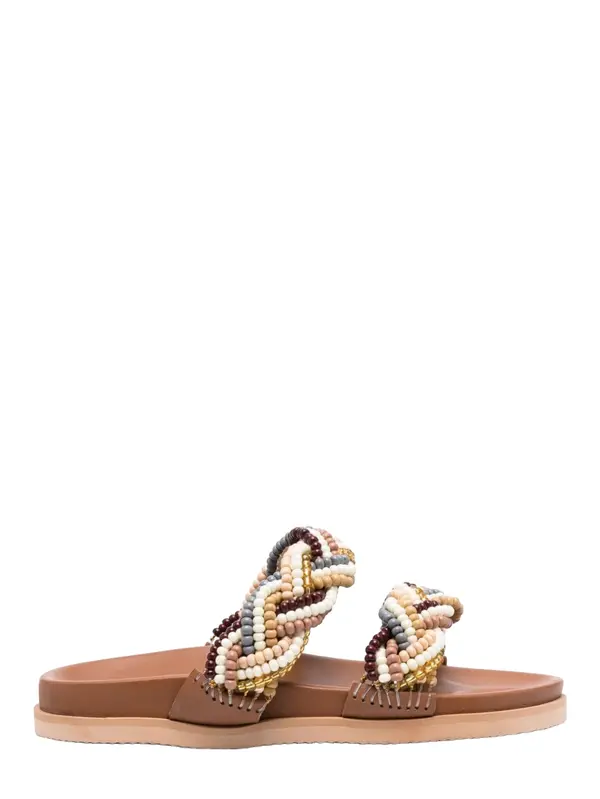 DE SIENA Bead-embellished Leather Slides - Brown