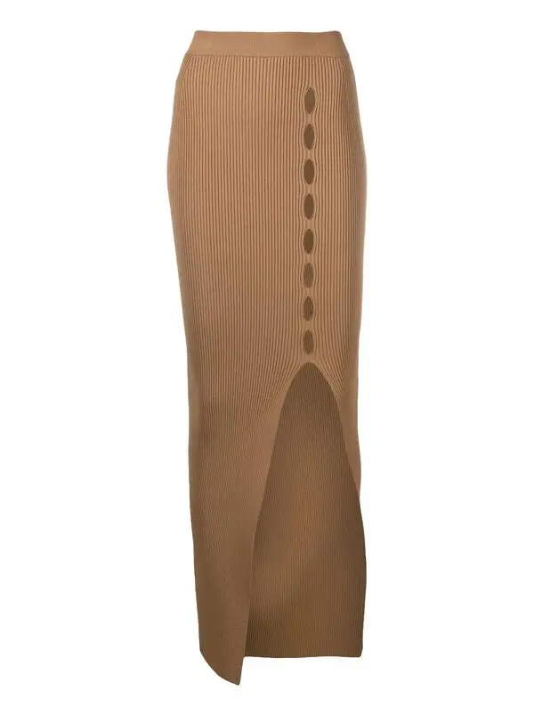 Roberto Cavalli Perforated Ribbed-knit Skirt - Neutrals