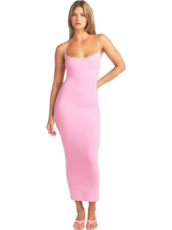 SKIMS Fits Everybody Lace Long Slip Dress - Bubble Gum Tonal