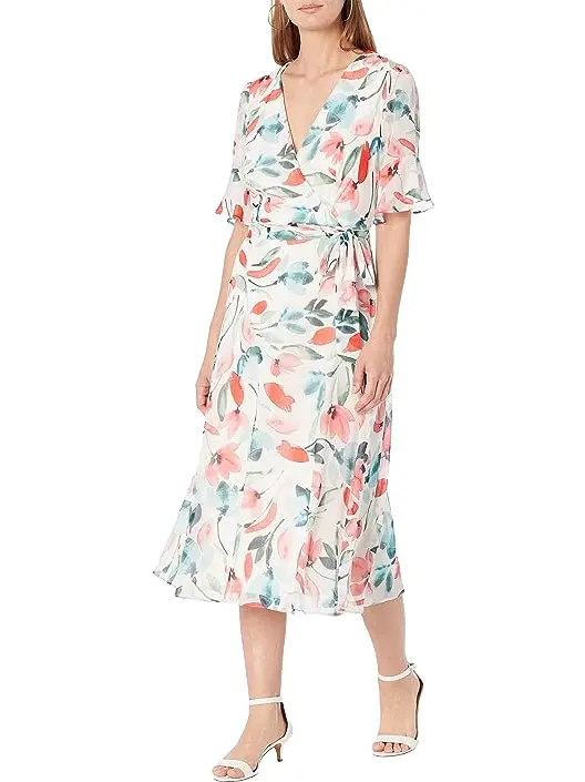 Dkny Short Sleeve Tie Wrap Dress - Multi
