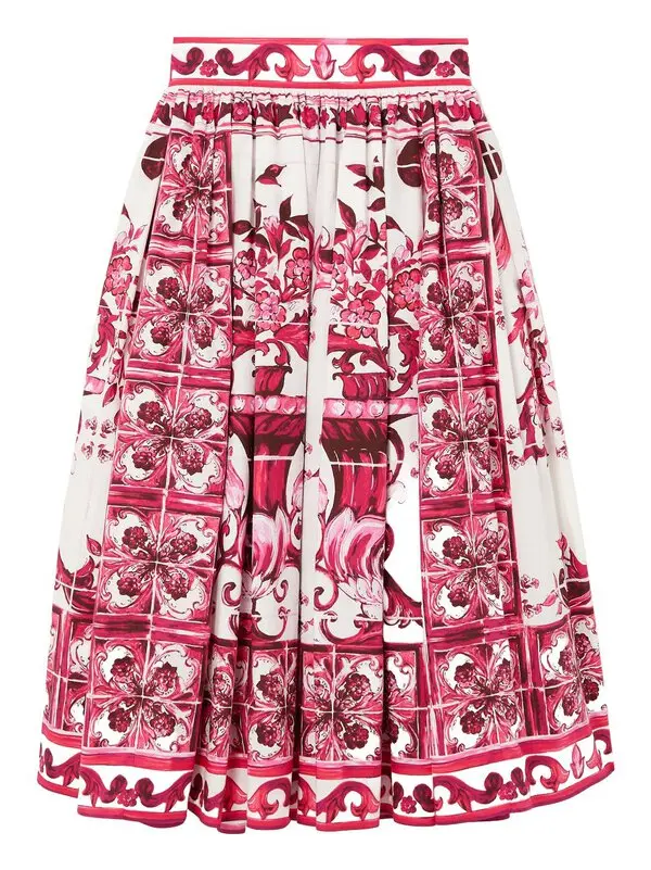 Dolce & Gabbana Maiolica Pleated Midi Skirt - Pink