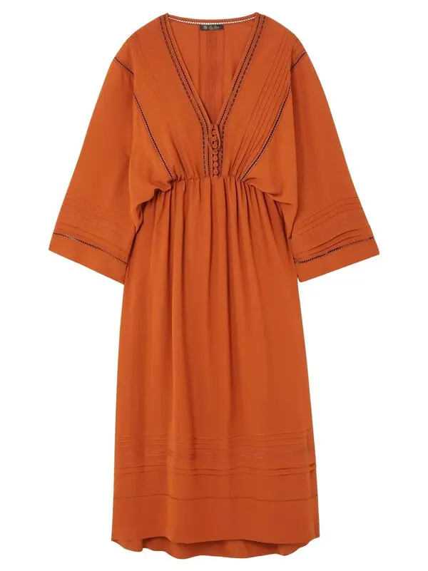 Loro Piana Henrietta Embroidered Midi Dress - Orange