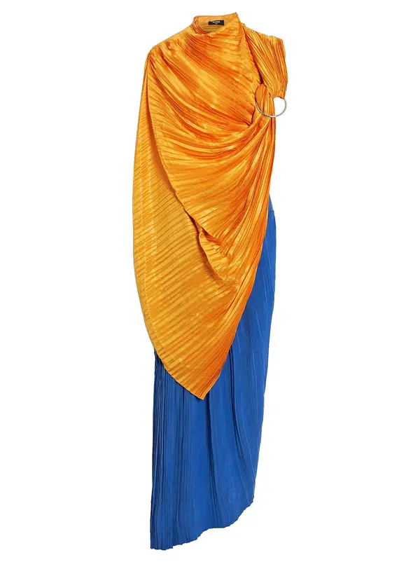 Balmain Convertible Pleated Silk-satin And Cupro Maxi Dress - Bright Orange