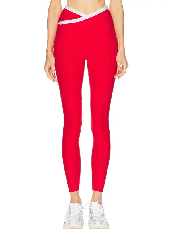 Beyond Yoga Spacedye Outlines High Waisted Midi Legging In Grey - Chili Red Heather