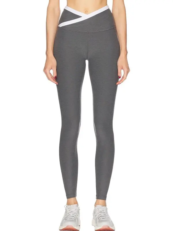 Beyond Yoga Spacedye Outlines High Waisted Midi Legging In Grey - True Gray Heather & Cloud White