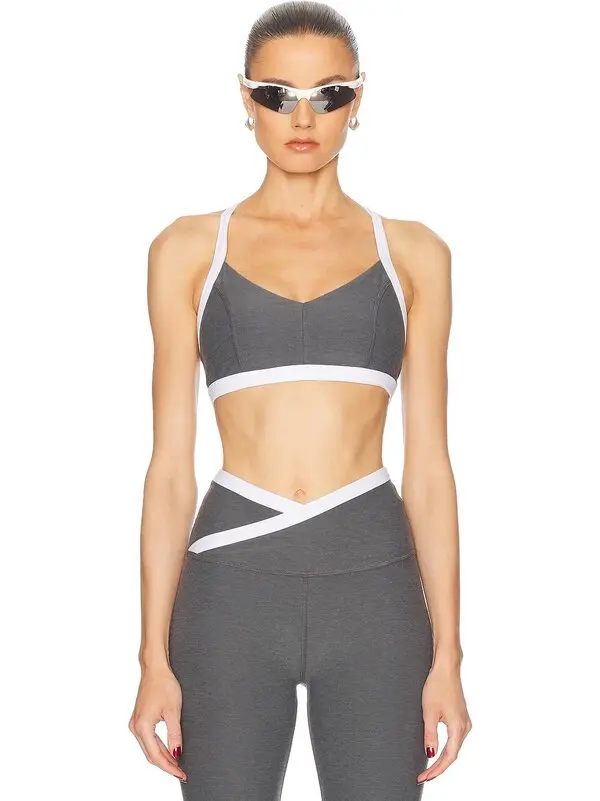Beyond Yoga Spacedye Outlines Bra In Grey - True Gray Heather & Cloud White