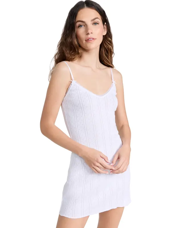 COUCOU The Cami Pointelle Slip Dress - White