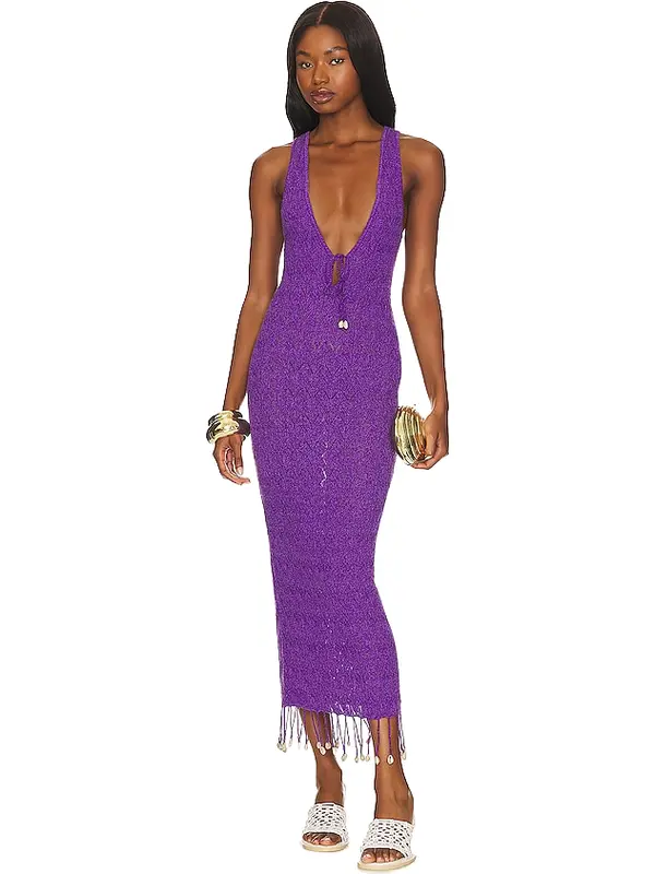 CAMILA COELHO Abeni Keyhole Midi Knit Dress - Purple