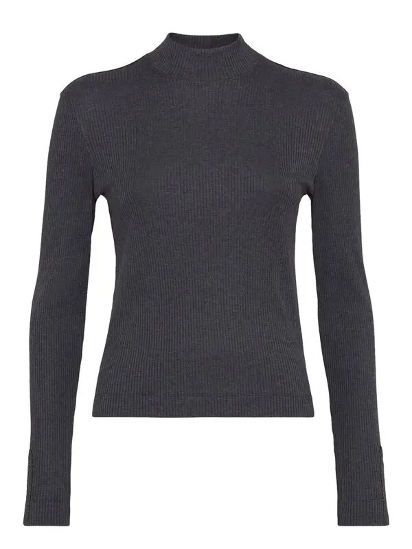 Brunello Cucinelli Roll-neck Ribbed Jersey Top - Grey