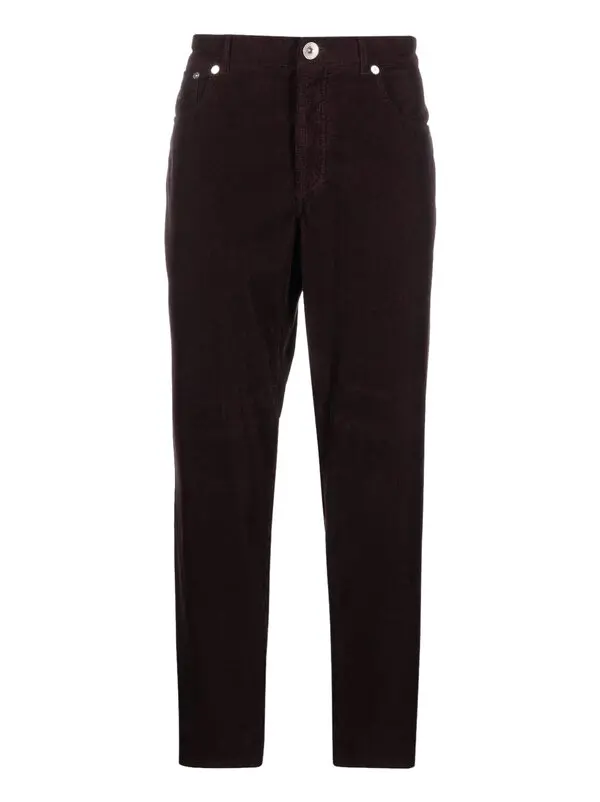 Brunello Cucinelli Logo-embroidered Corduroy Trousers - Purple