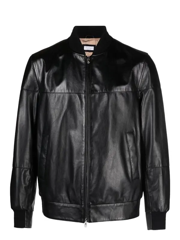Brunello Cucinelli Leather Bomber Jacket - Black