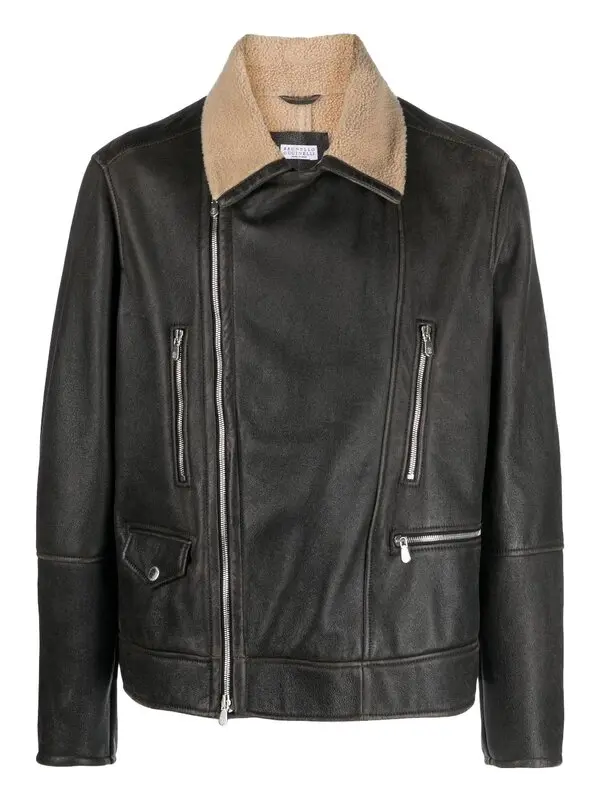 Brunello Cucinelli Zip-up Shearling-lined Leather Jacket - Black