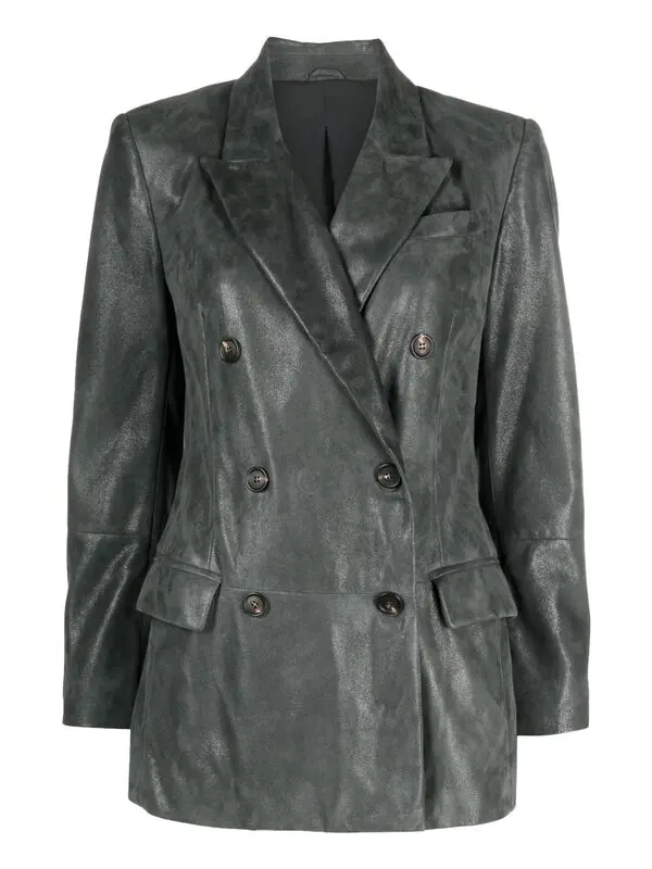 Brunello Cucinelli Leather Double-breasted Jacket - Green
