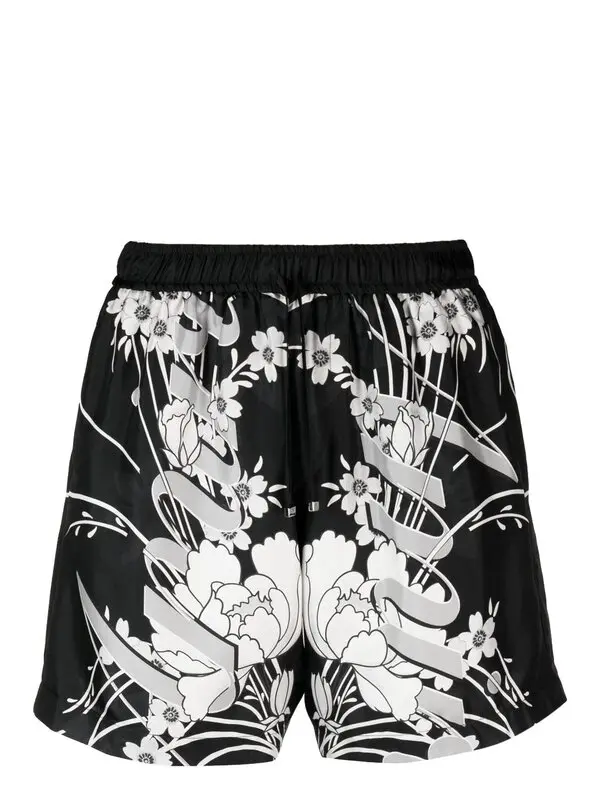 Amiri Floral Print Silk Track Shorts - Black