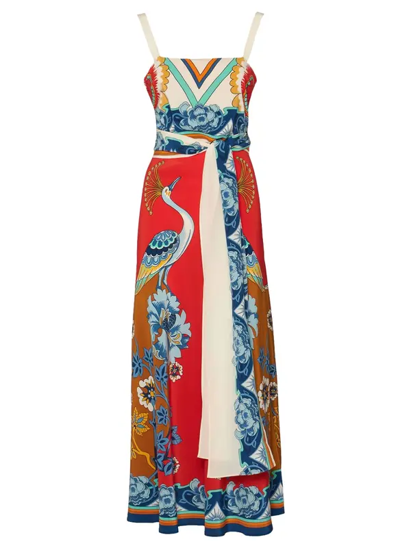 La DoubleJ Printed Silk Wrap Dress - Red