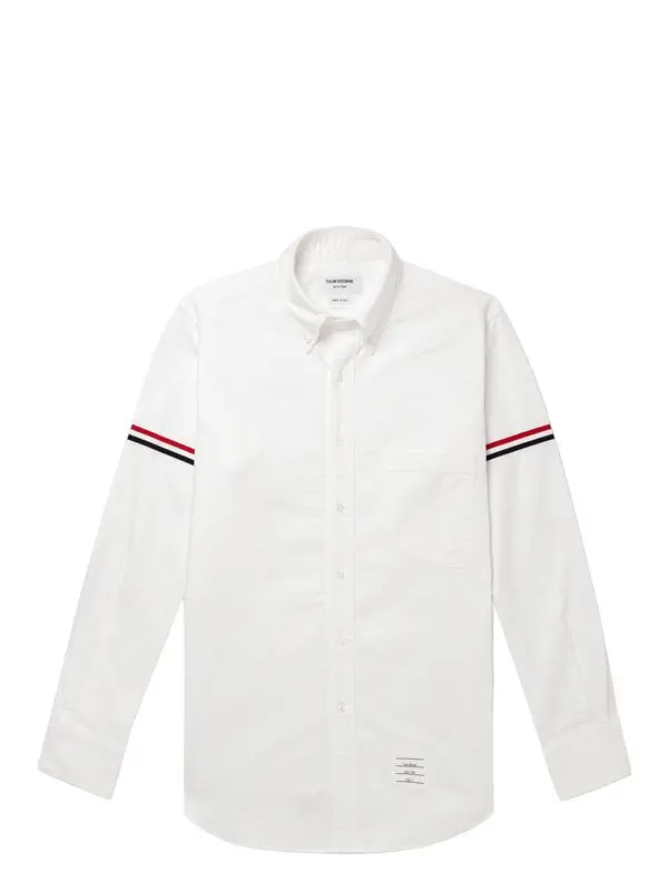 Thom Browne Button-down Collar Striped Grosgrain-trimmed Cotton-poplin Shirt - White